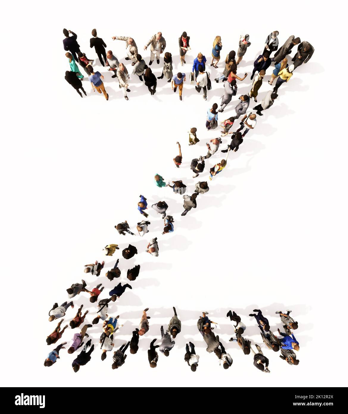 Concept or conceptual large community of people forming the font Z. 3d ...