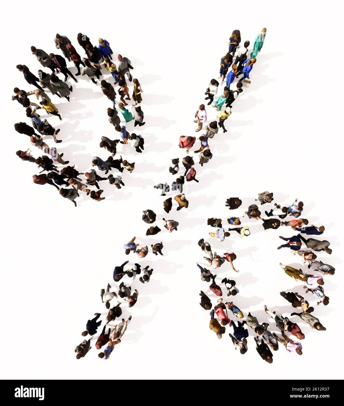 Concept or conceptual large community of people forming the % font. 3d ...