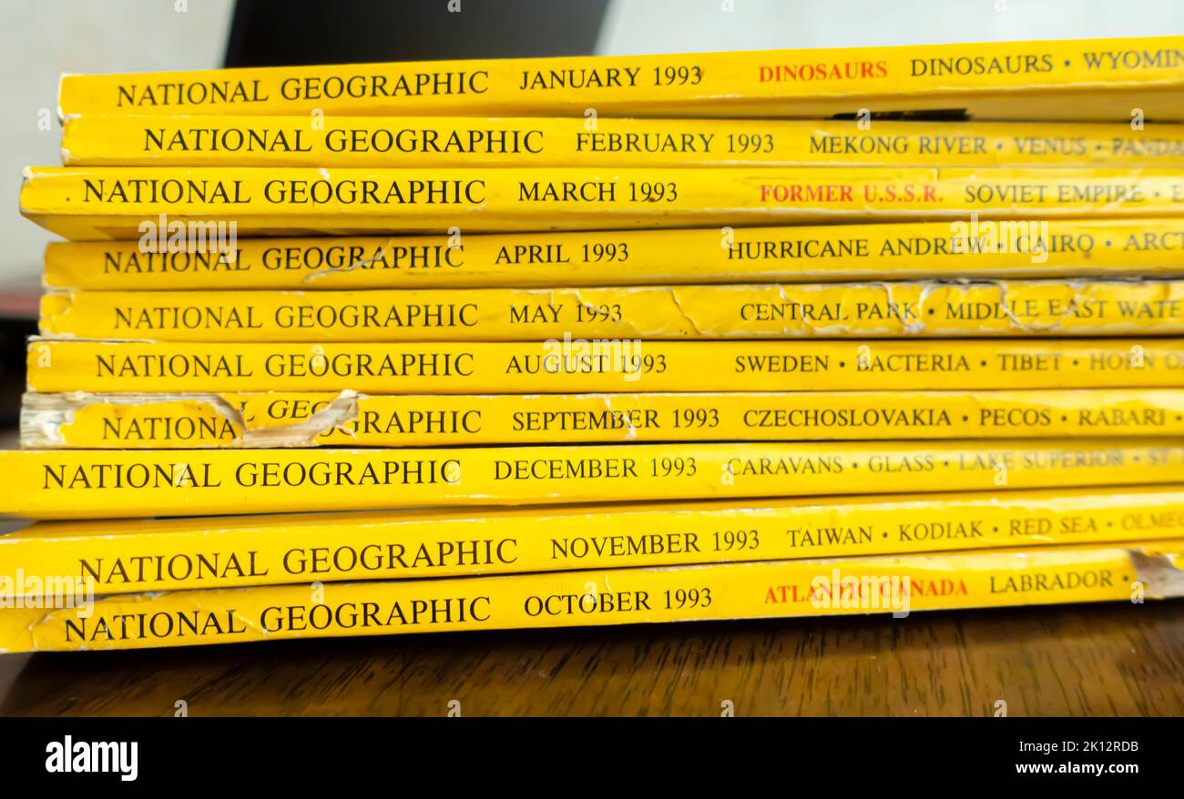 National Geographic magazines from 1993 stacked Stock Photo - Alamy