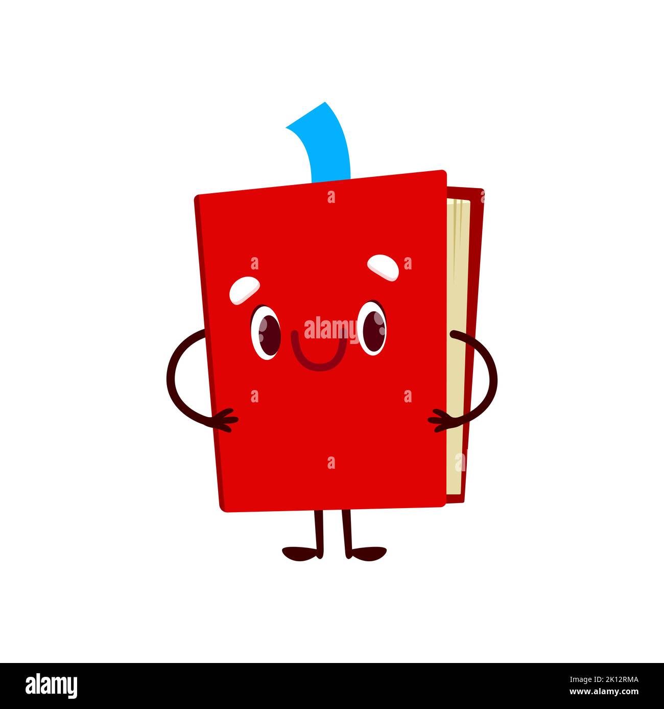 Cute cartoon book character in red cover stand with arms akimbo ...