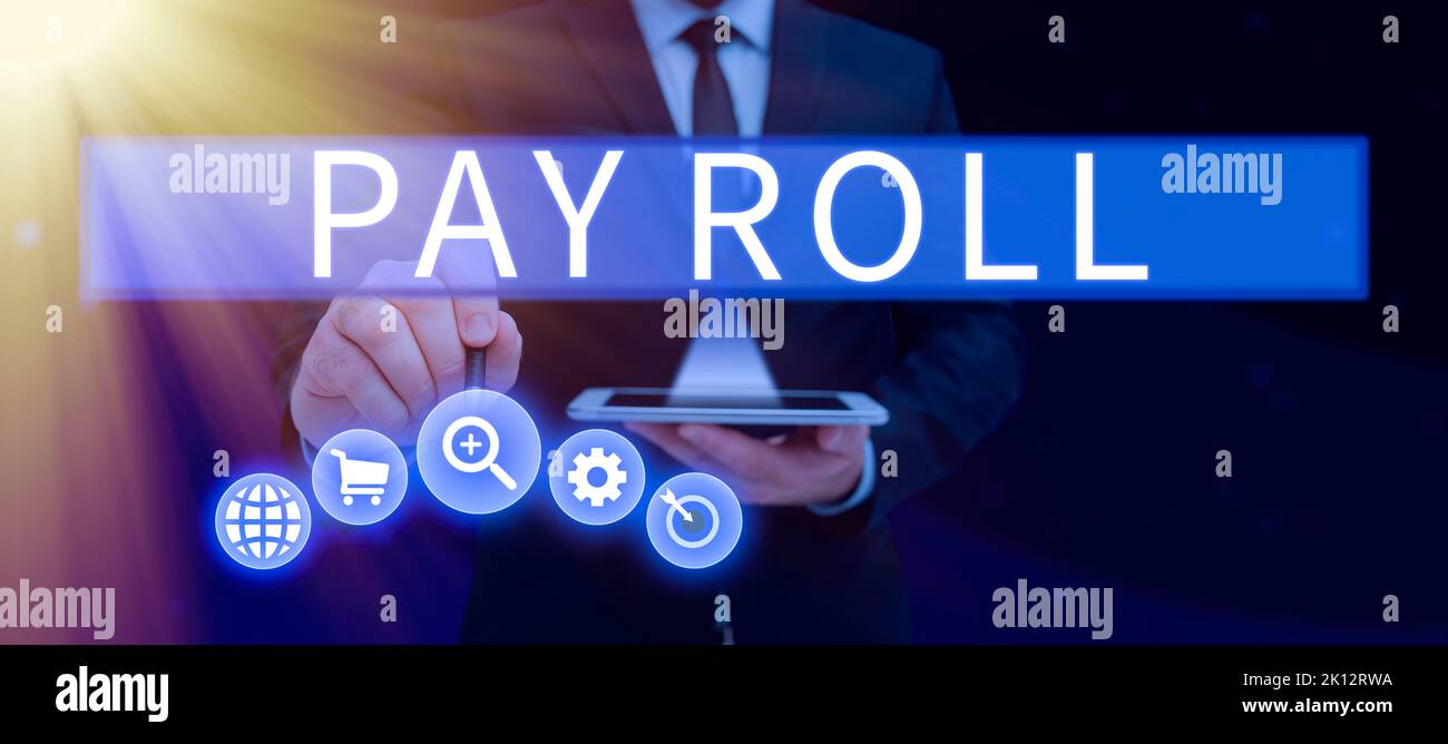 Hand writing sign Pay Roll. Business showcase Amount of wages and ...