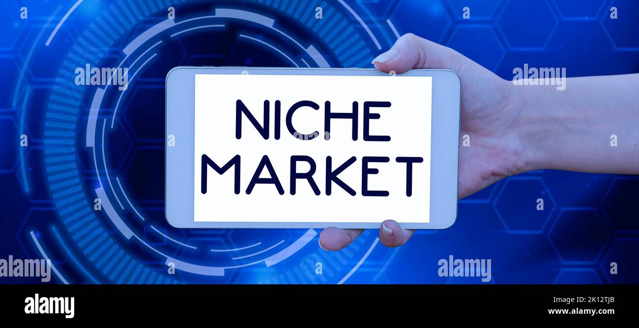 Sign displaying Niche Market. Word for Subset of the market on which ...