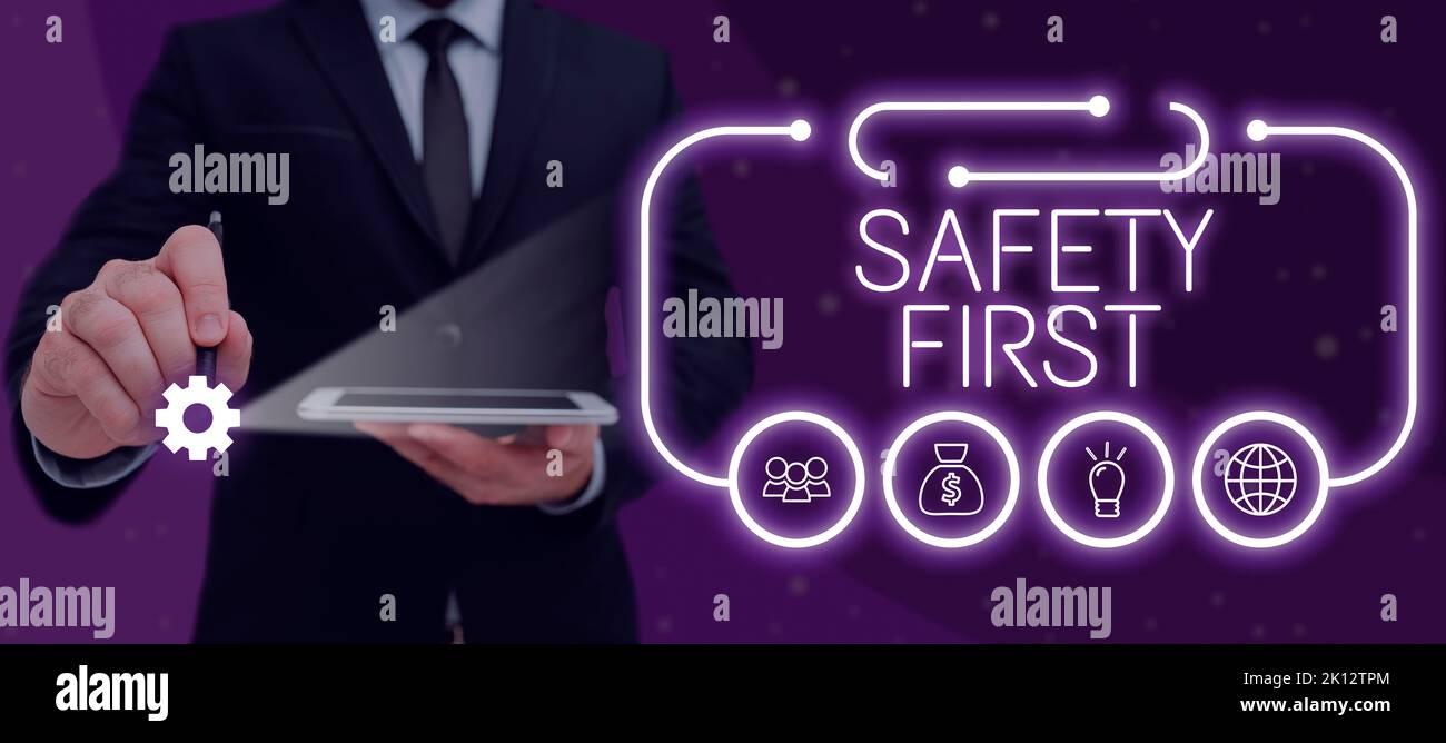 Conceptual caption Safety First. Internet Concept Avoid any unnecessary ...