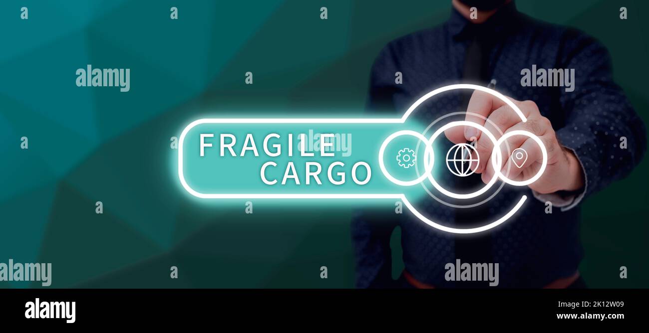 Hand writing sign Fragile Cargo. Word for Breakable Handle with Care ...