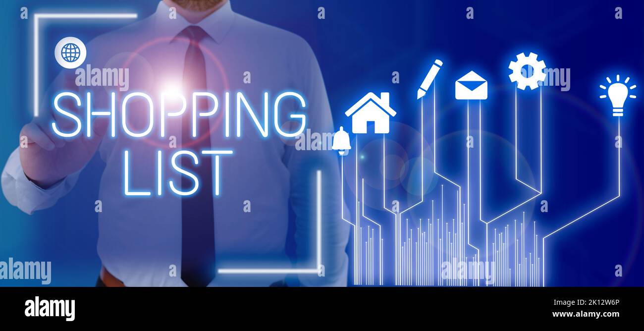 Text caption presenting Shopping List. Business concept Discipline ...
