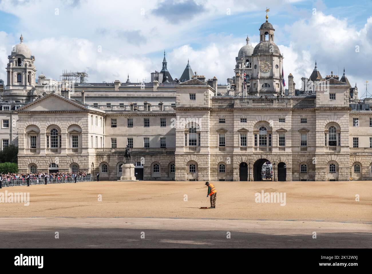 A solitary road sweeper doing a final check of Horse Guards Parade in ...