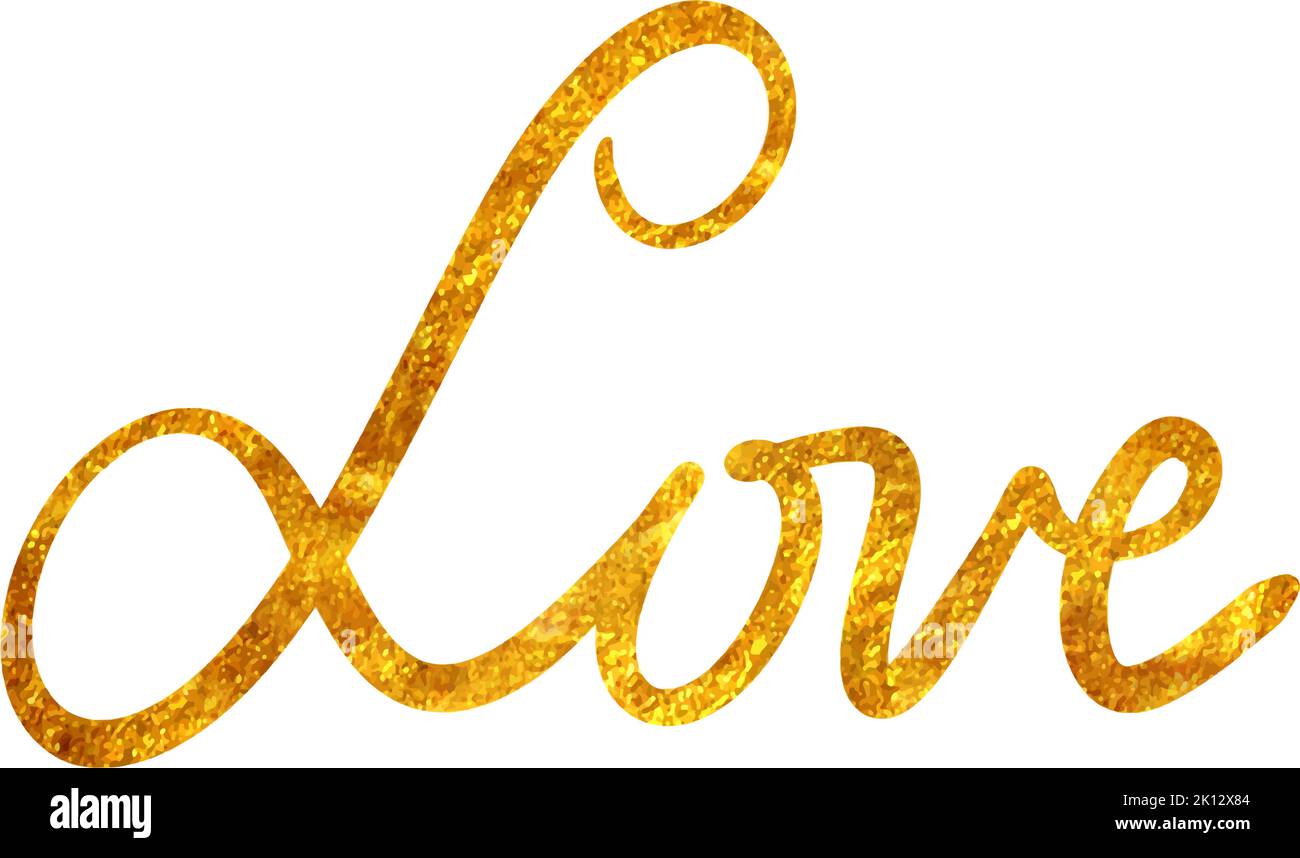 hand drawn love text in gold texture. vector illustration Stock Vector ...