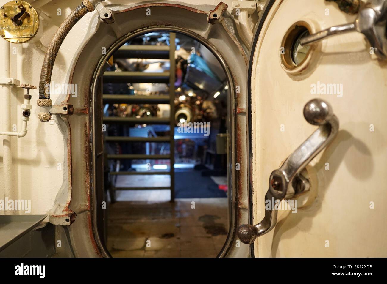 military war submarine warship ship interior door Stock Photo - Alamy