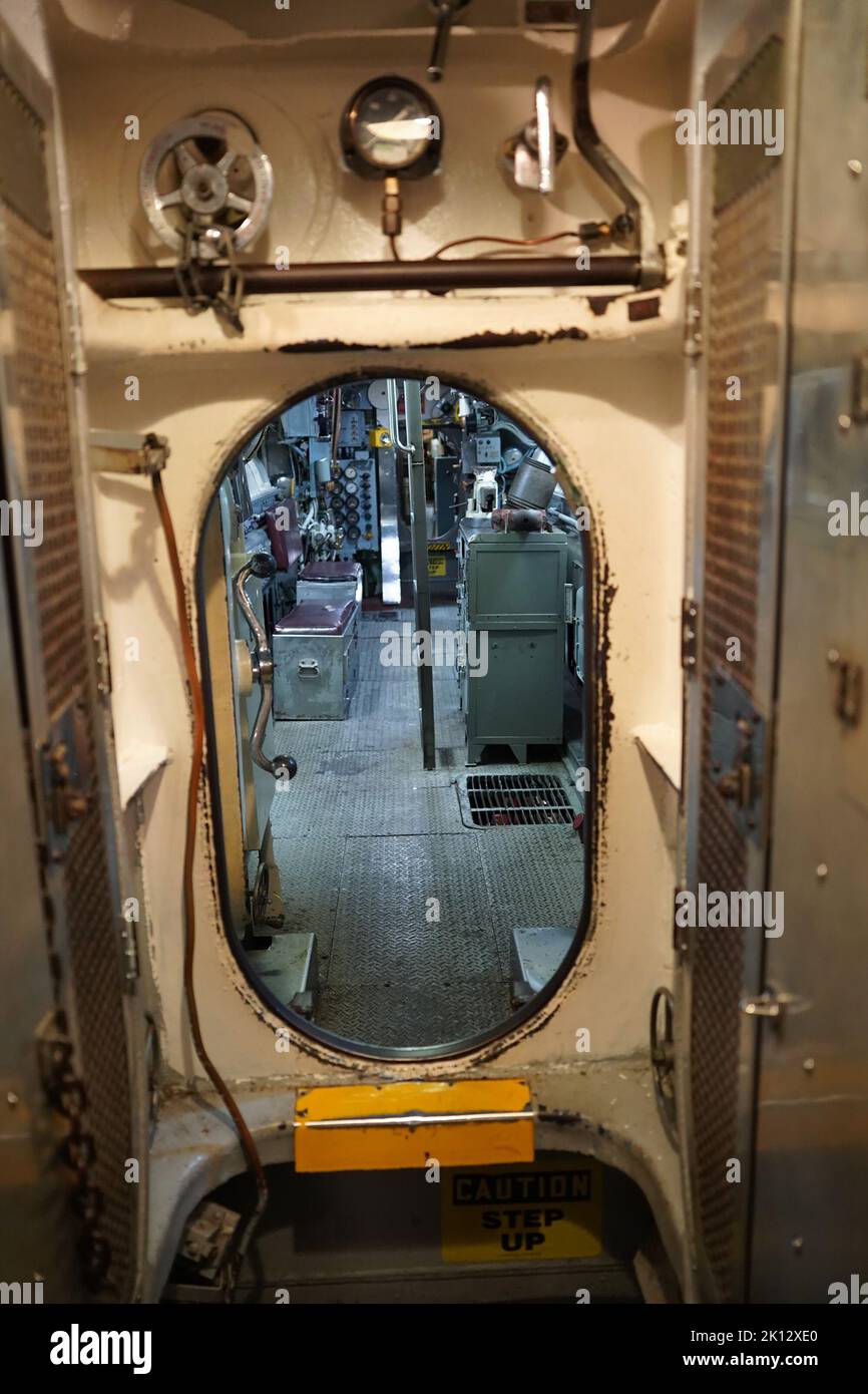 military war submarine warship ship interior door Stock Photo - Alamy