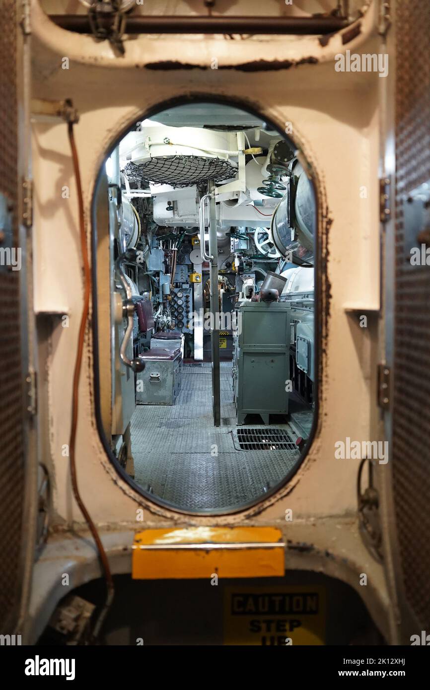 military war submarine warship ship interior door Stock Photo - Alamy