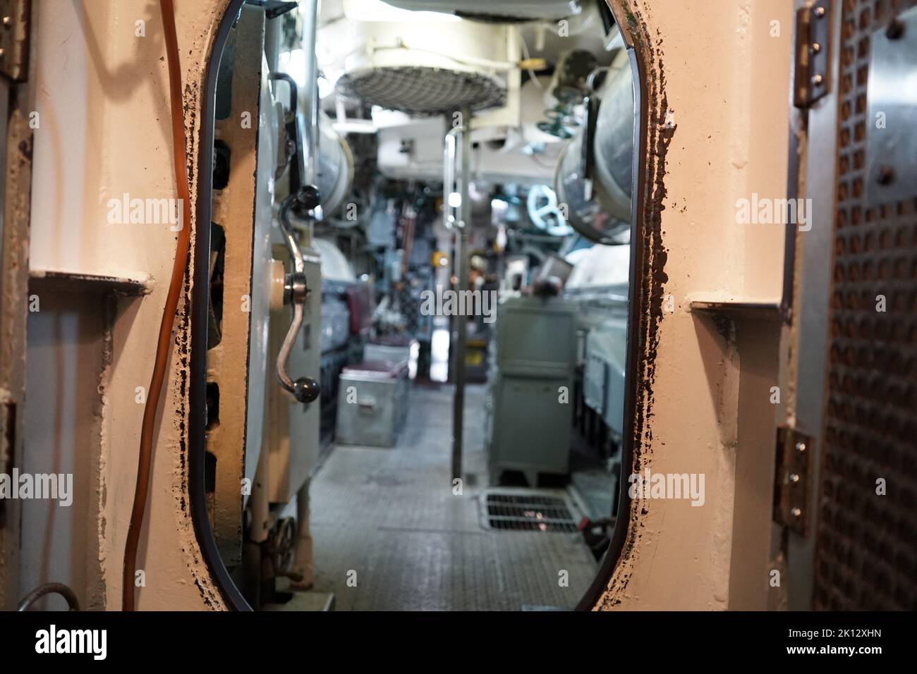 military war submarine warship ship interior door Stock Photo - Alamy