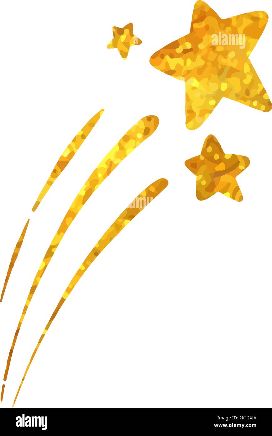 shooting stars icon in gold texture. hand drawn vector illustration ...