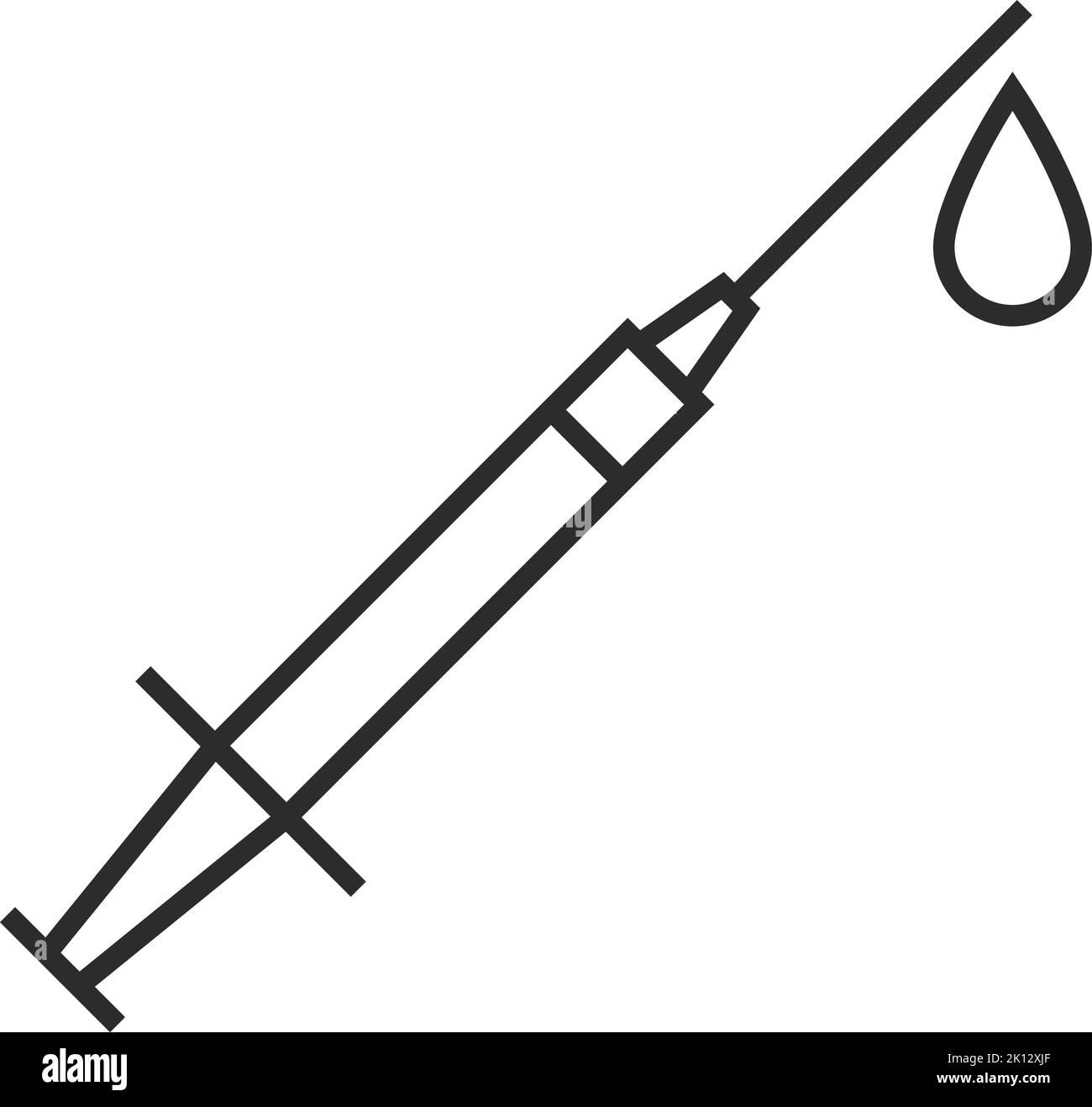 Syringe and drug liquid drop icon in thin outline. Vector illustration ...