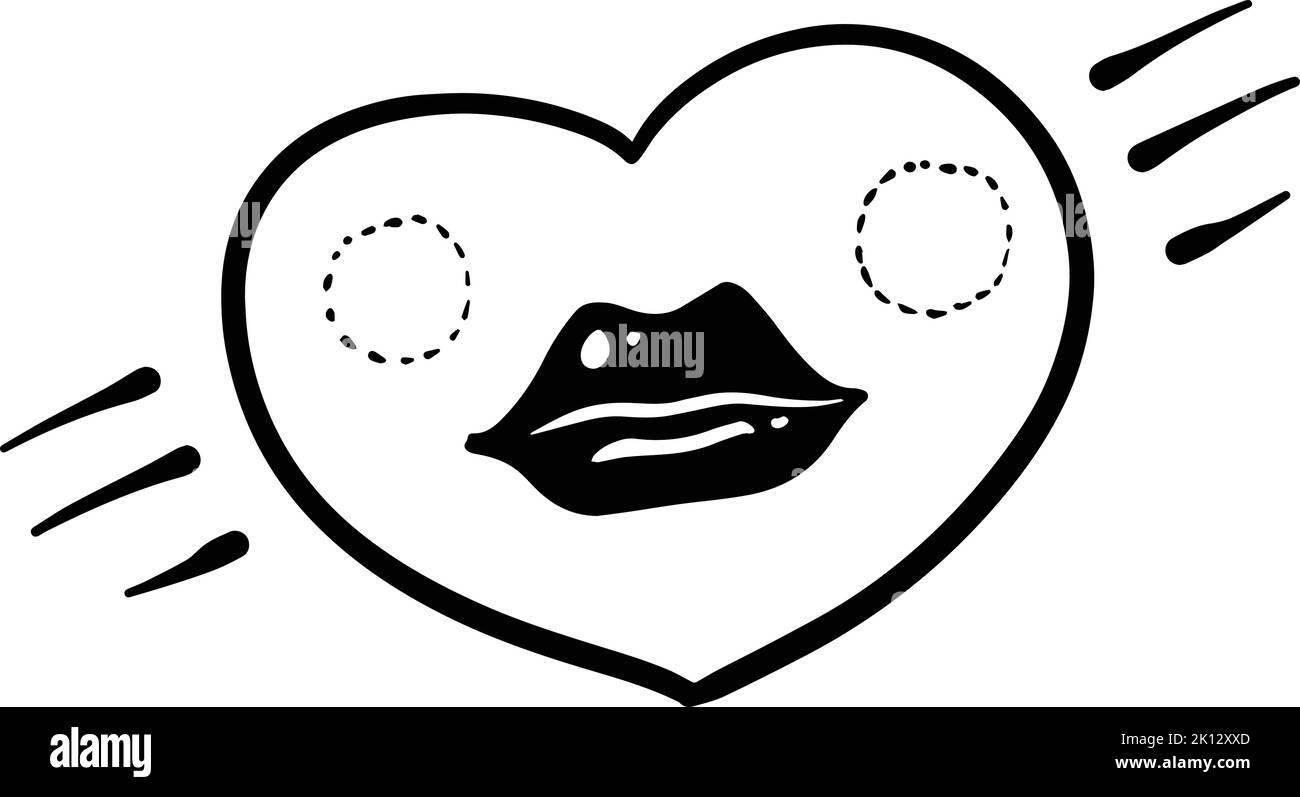 Hand draw woman lips inside heart shape outline. Vector illustration ...