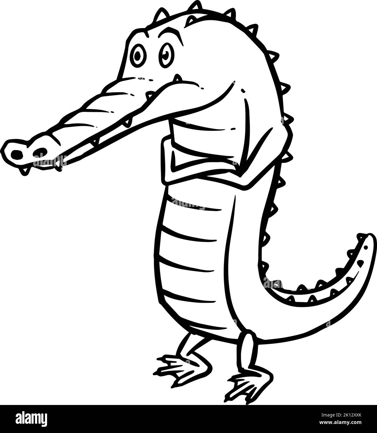 Hand drawn depressed alligator cartoon character. Vector illustration ...
