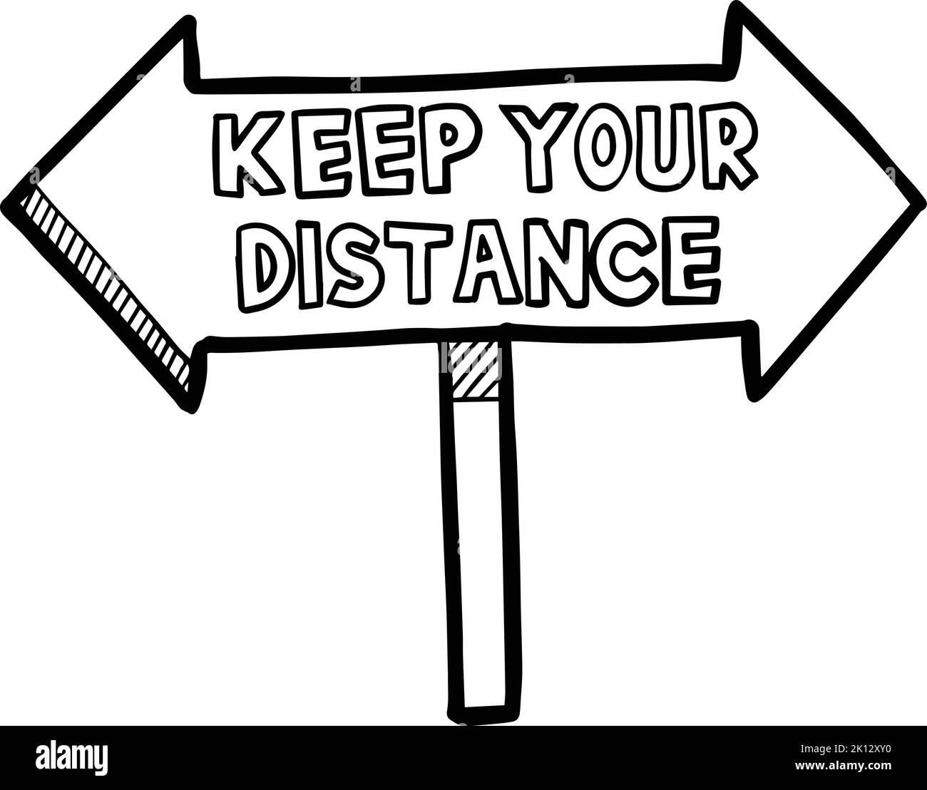 Hand drawn road sign with text. Social distancing. Vector illustration ...