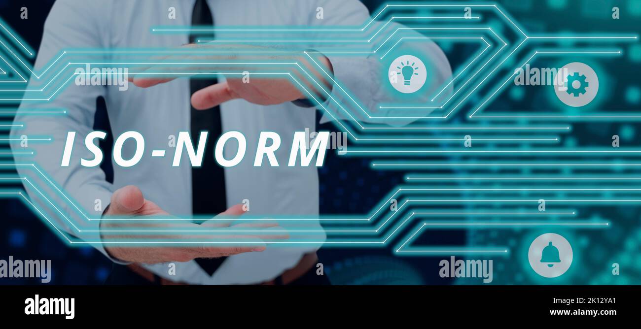 Hand writing sign Iso Norm. Internet Concept An accepted standard or a ...