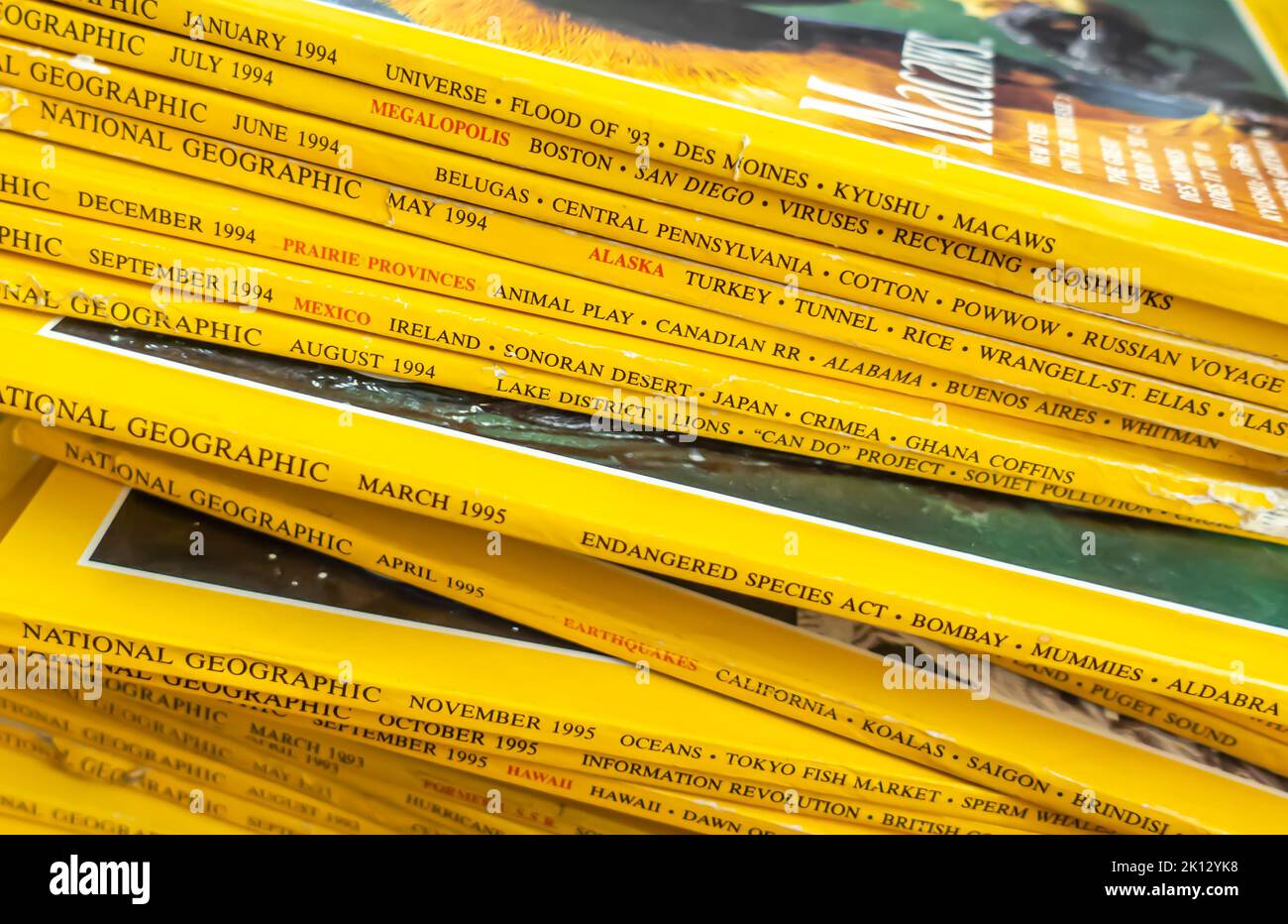 National Geographic magazines from 1990s, 1994 in stack Stock Photo - Alamy