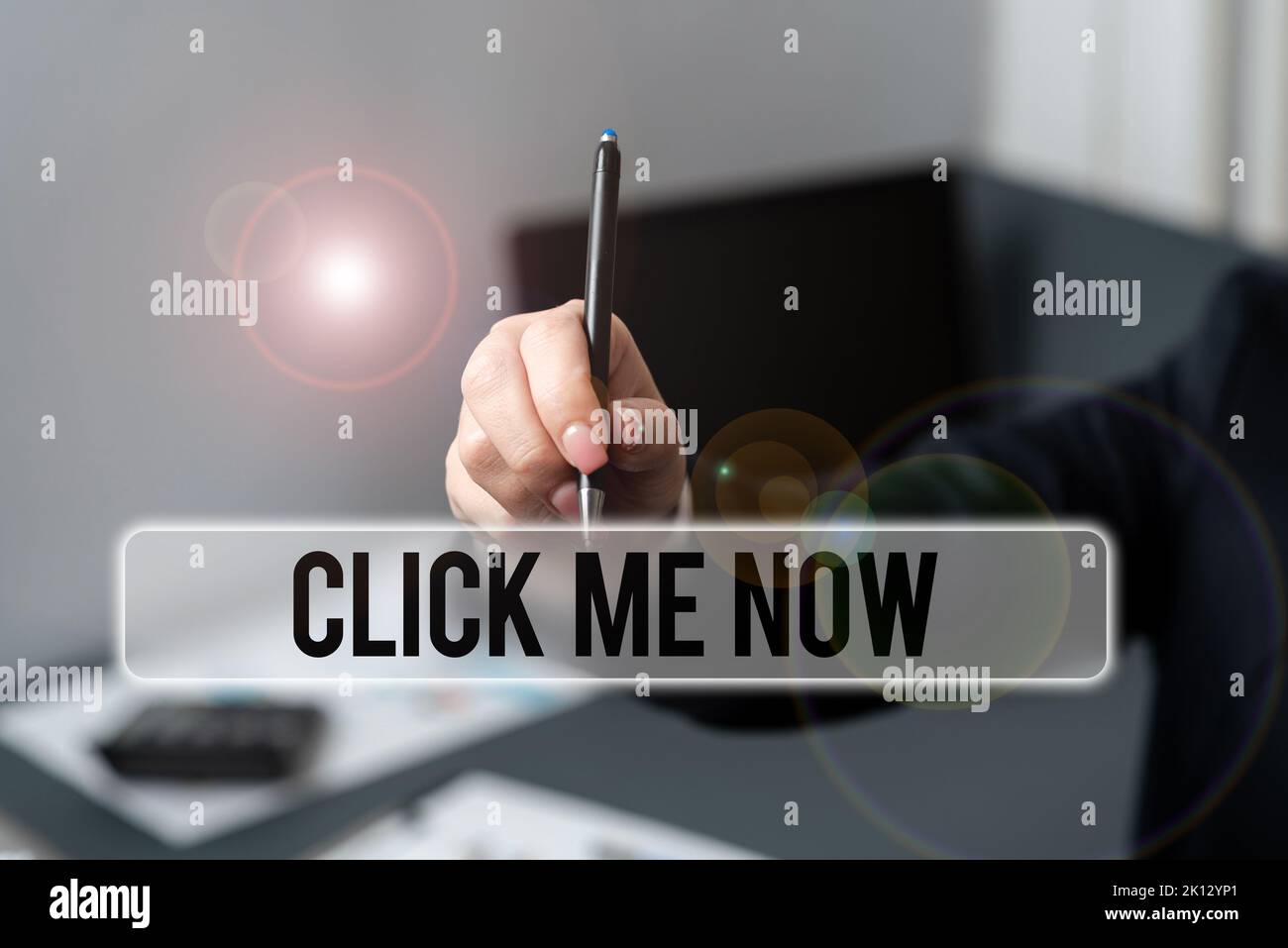 Text sign showing Click Me Now. Conceptual photo Internet helping desk ...