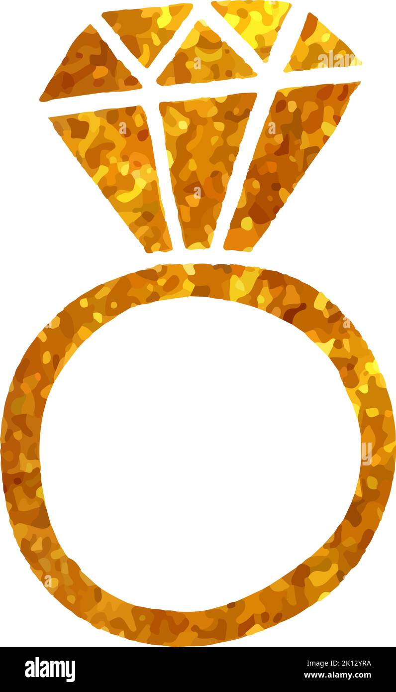 diamond ring icon in gold texture. hand drawn vector illustration Stock ...