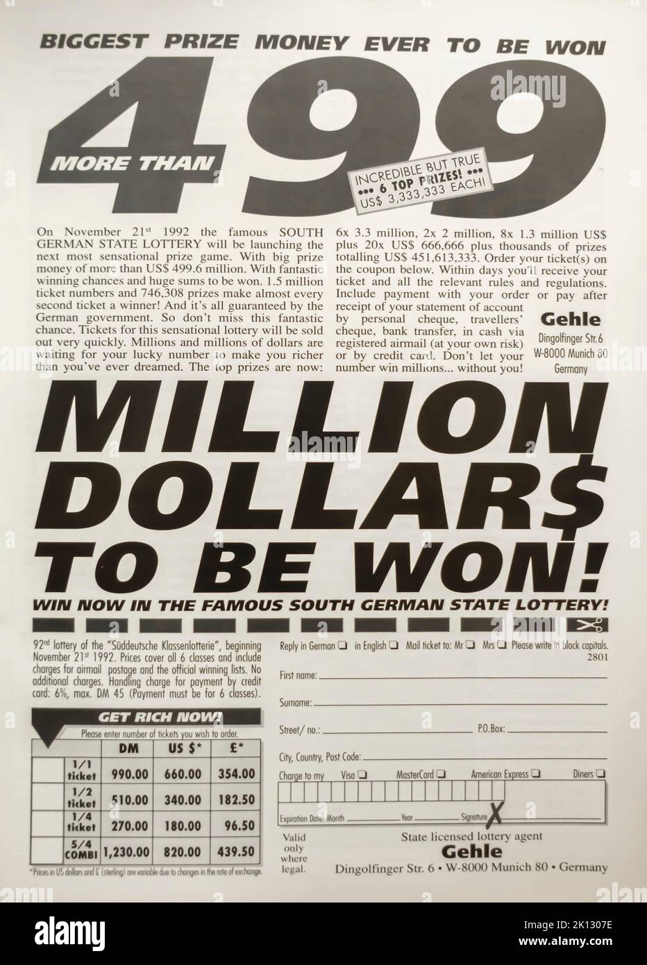 German lottery advertisement placed inside a NatGeo magazine, 1994 ...