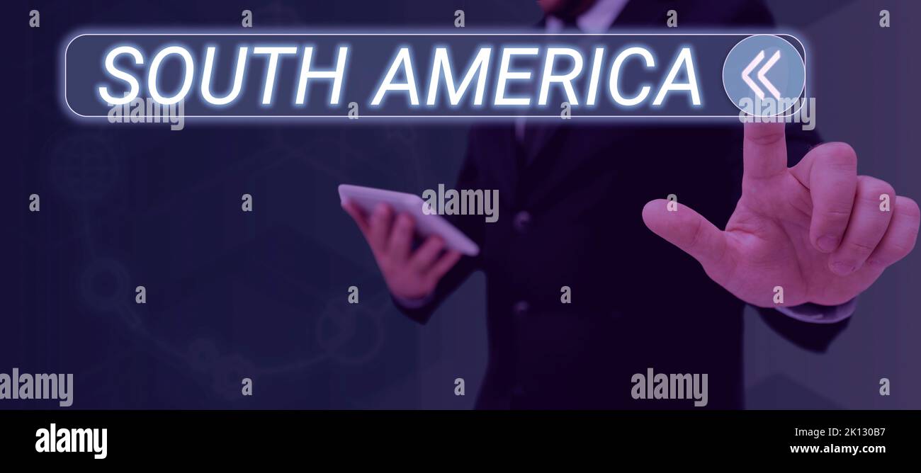 Text caption presenting South America. Business approach Continent in ...