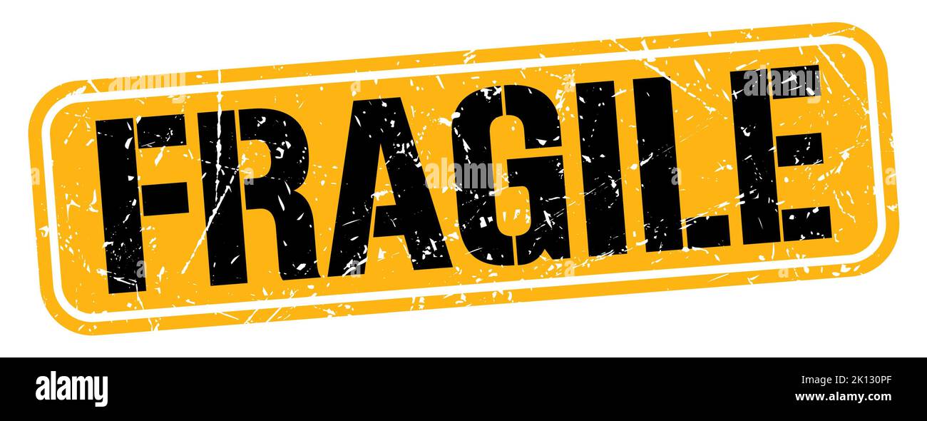 FRAGILE text written on orange-black grungy stamp sign Stock Photo - Alamy