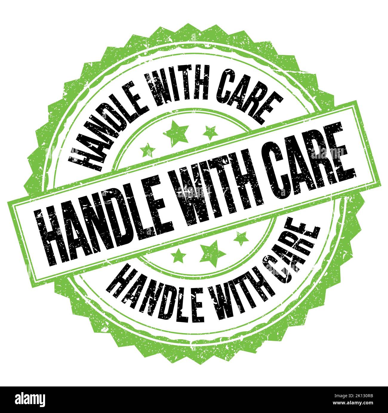 HANDLE WITH CARE text written on green-black round stamp sign Stock ...
