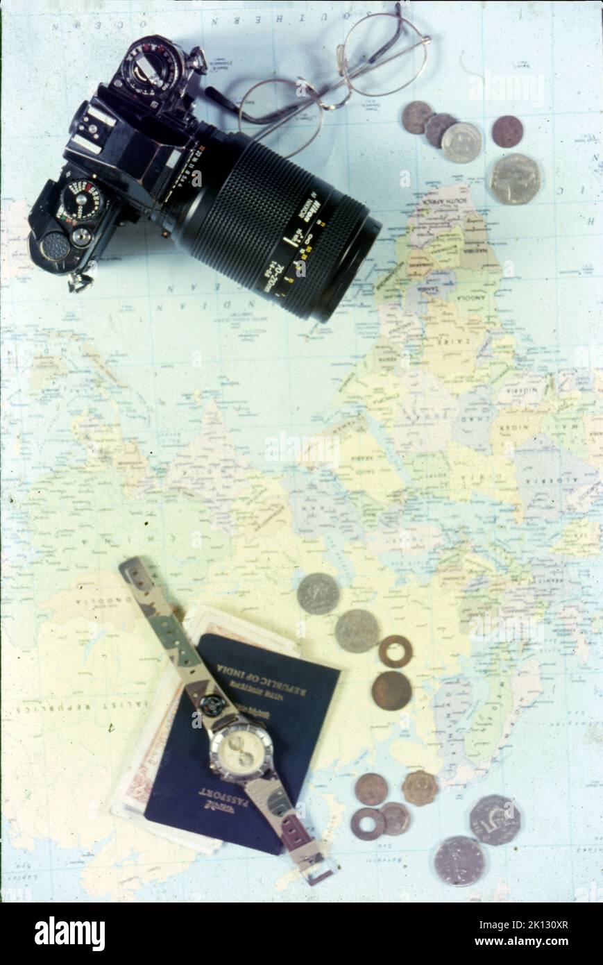 Travel Related Items on Map Stock Photo - Alamy