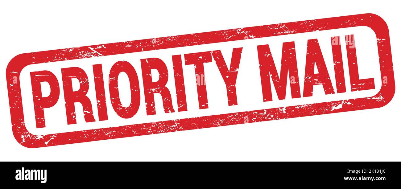 PRIORITY MAIL text written on red rectangle stamp sign Stock Photo - Alamy