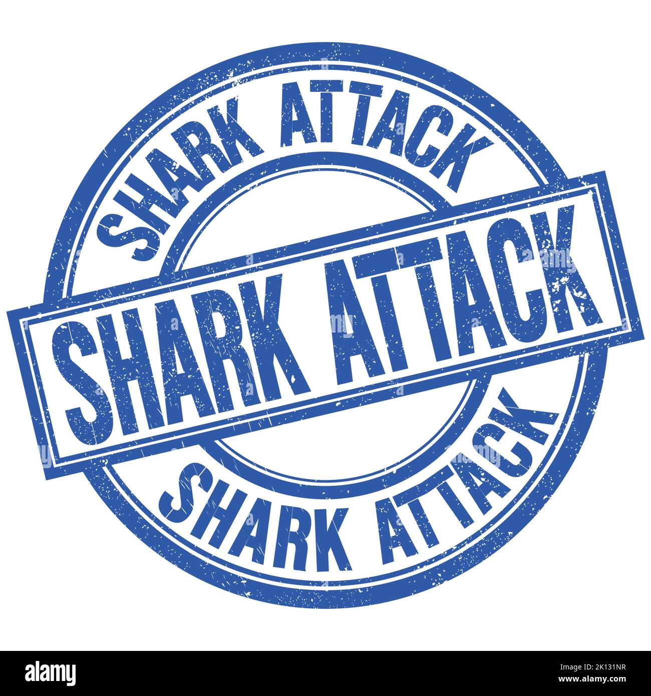 SHARK ATTACK text written word on blue round stamp sign Stock Photo - Alamy