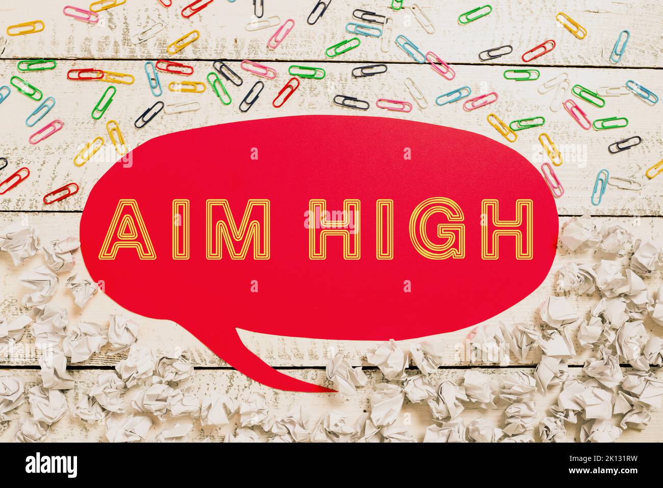 Hand writing sign Aim High. Concept meaning go for best job school or ...