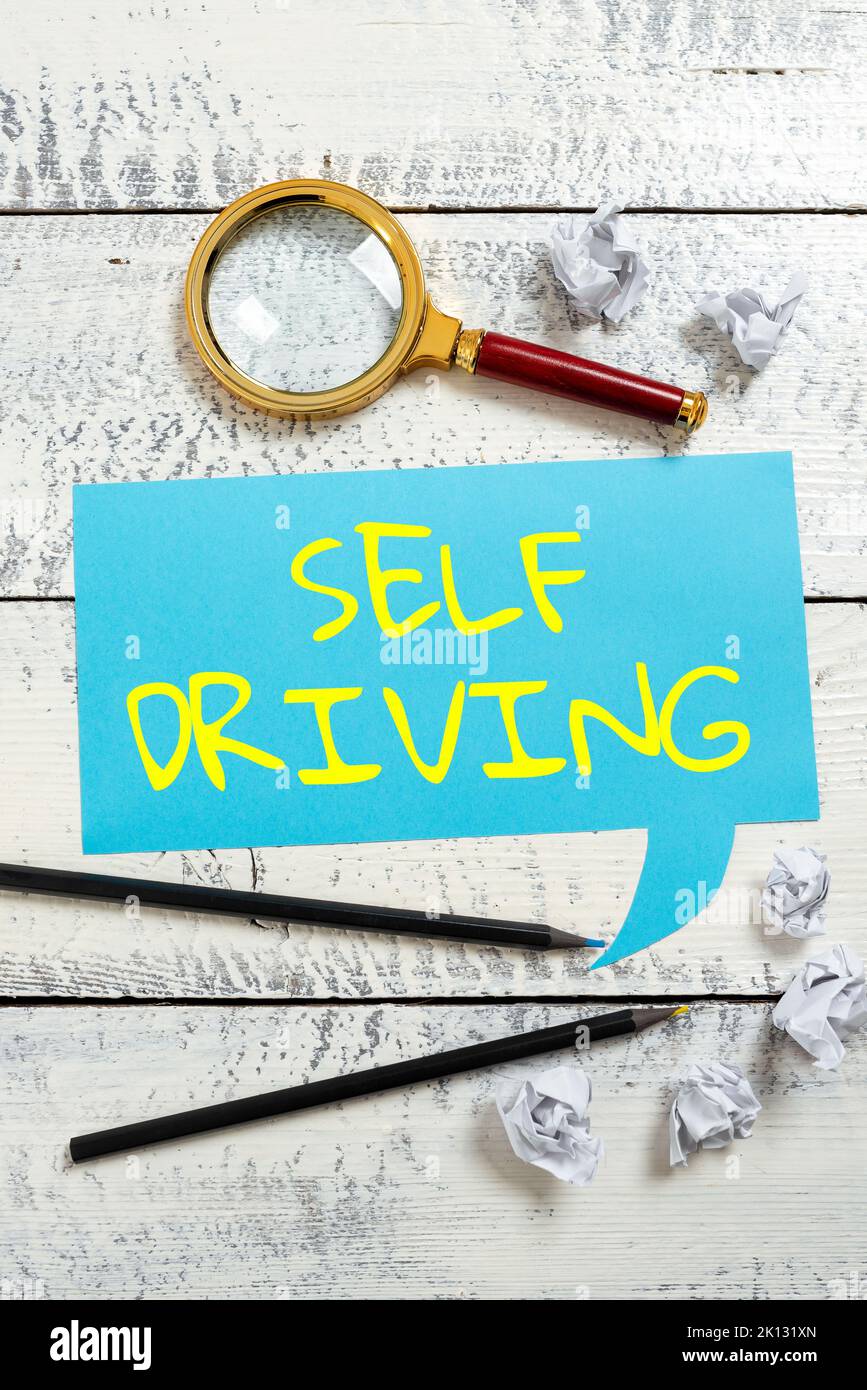 Text showing inspiration Self Driving. Business idea Autonomous vehicle ...