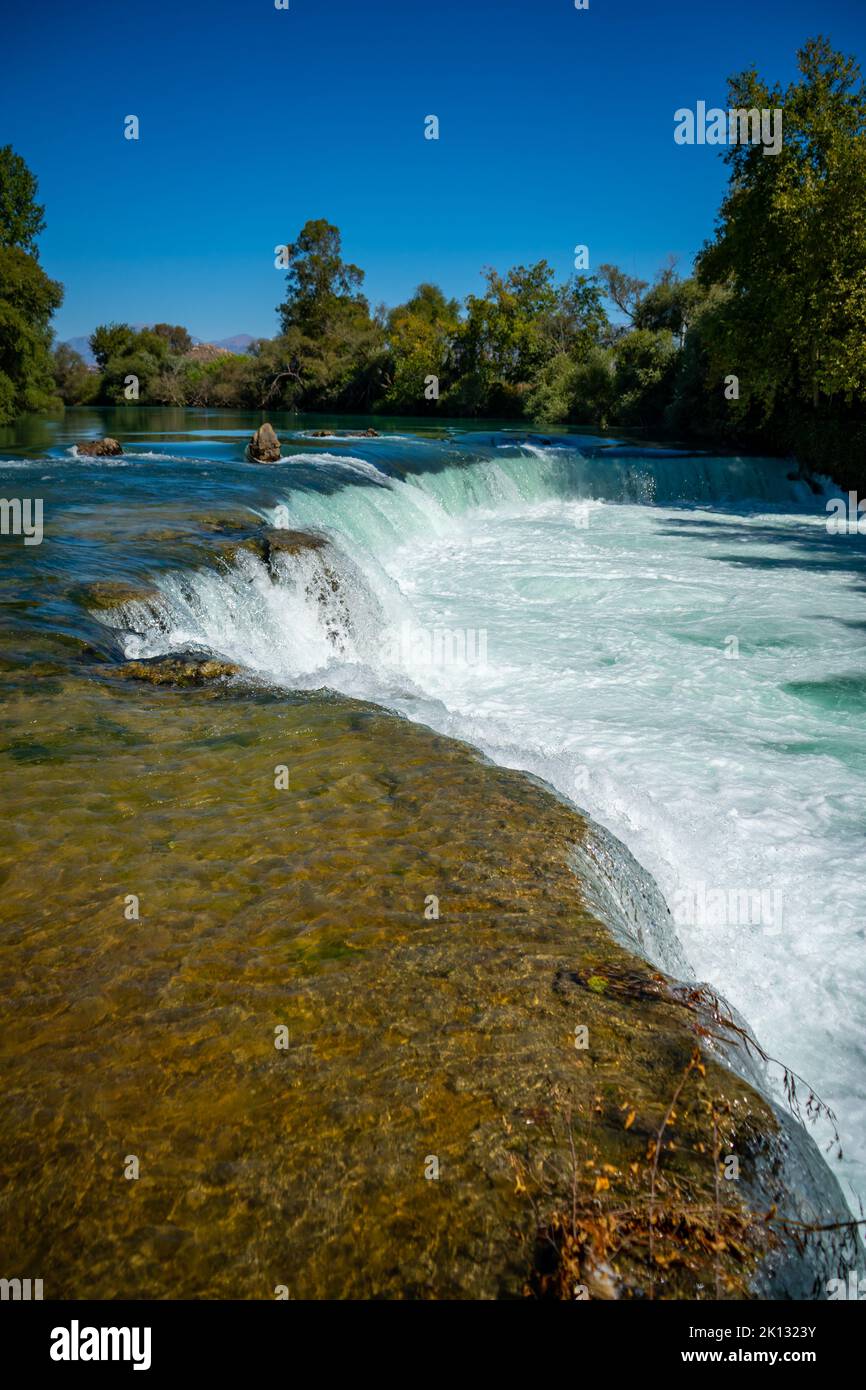 Beautiful natural landmark of manavgat waterfall with waterfall lake ...