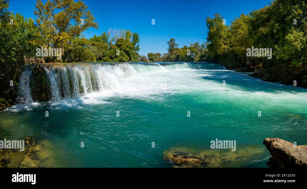 Beautiful natural landmark of manavgat waterfall with waterfall lake ...