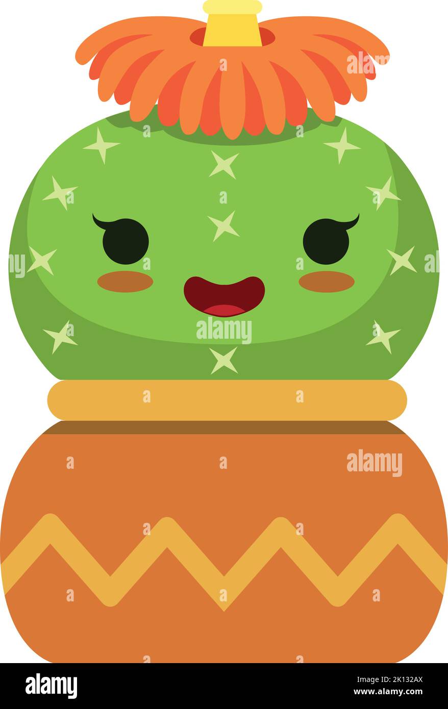 Happy cactus with flower. Blooming succulent cartoon character Stock ...