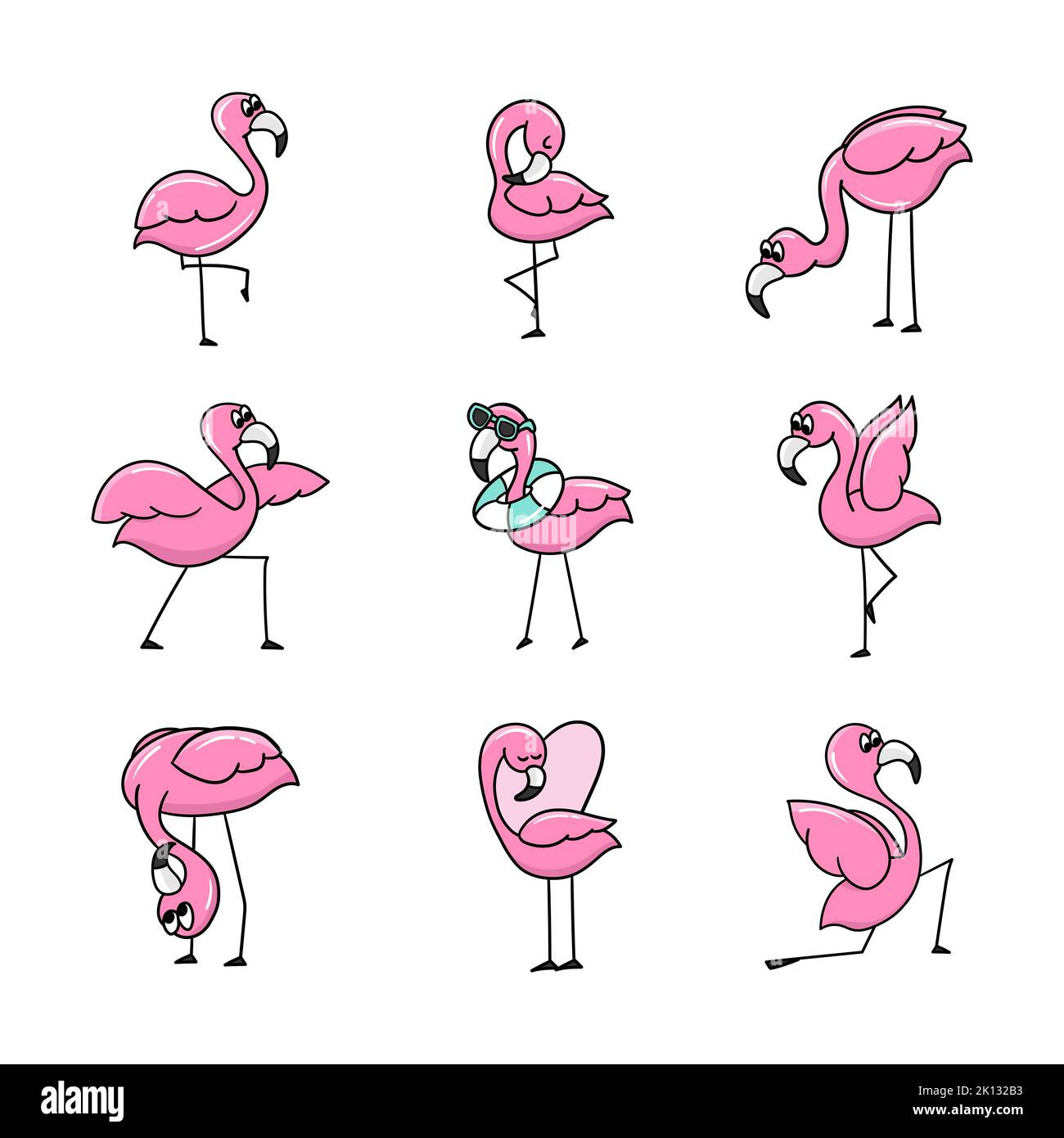 Set of flamingos. Cute pink flamingo bird. Set of stickers for design ...