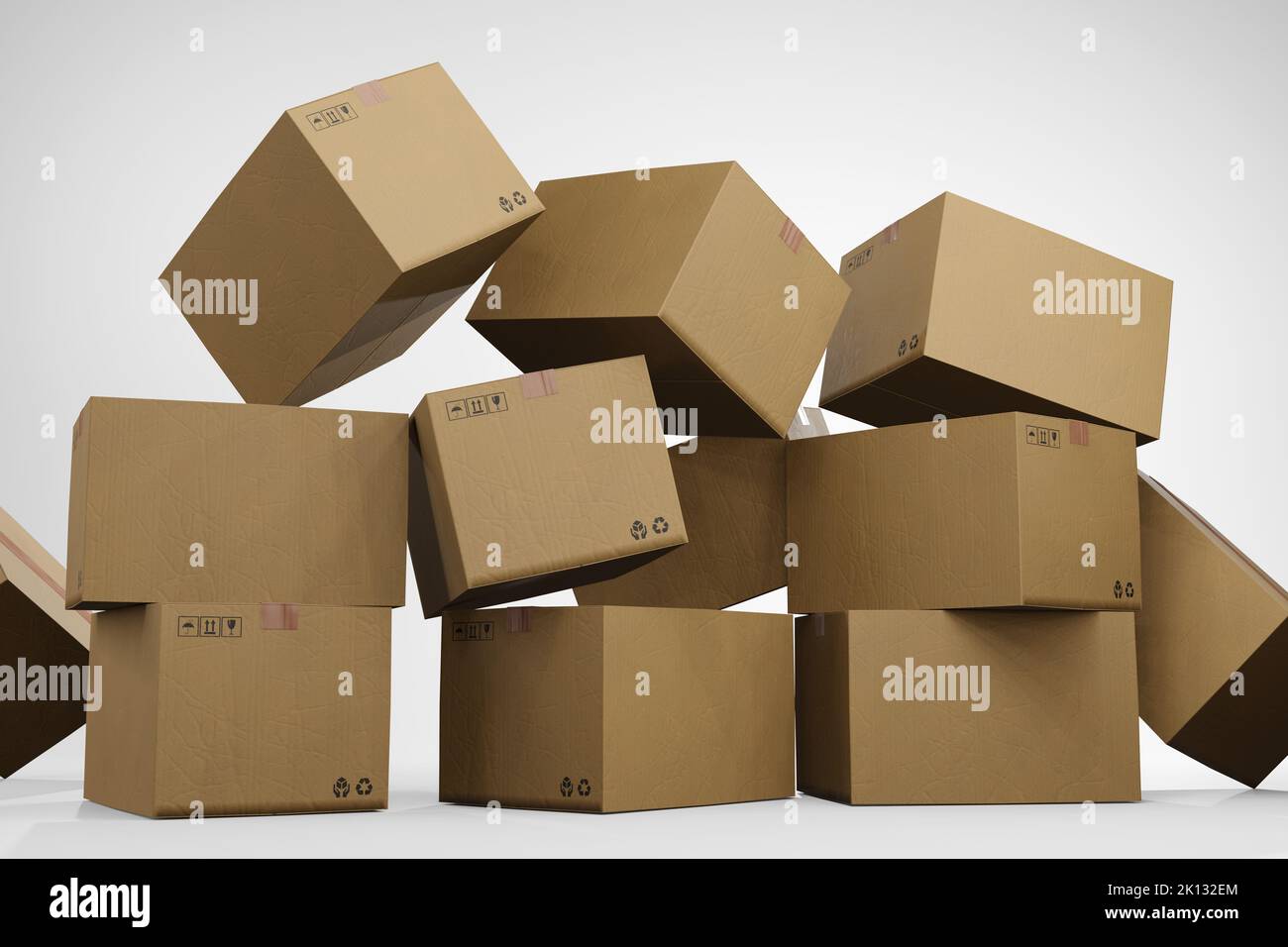Stacks of falling carton boxes. Illustration of the concept of messy ...