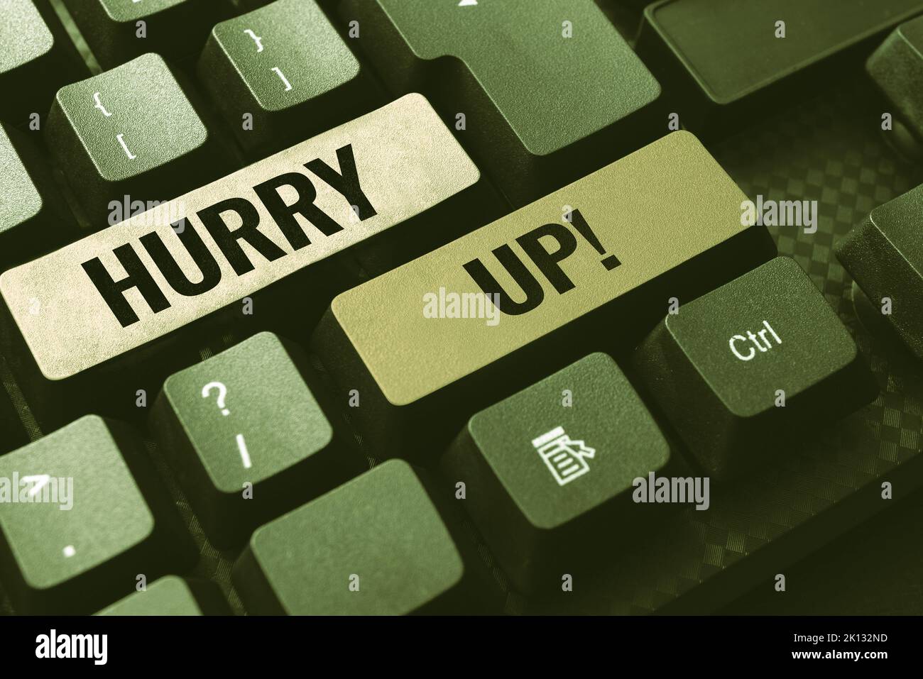 Hand writing sign Hurry Up. Business concept asking someone to do a job ...