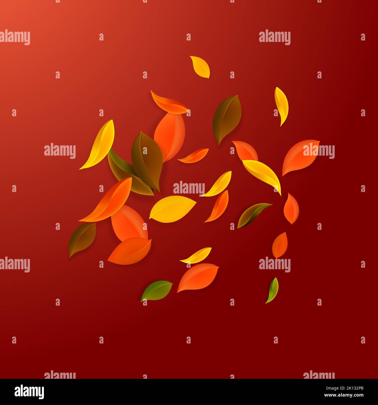 Falling autumn leaves. Red, yellow, green, brown chaotic leaves flying ...