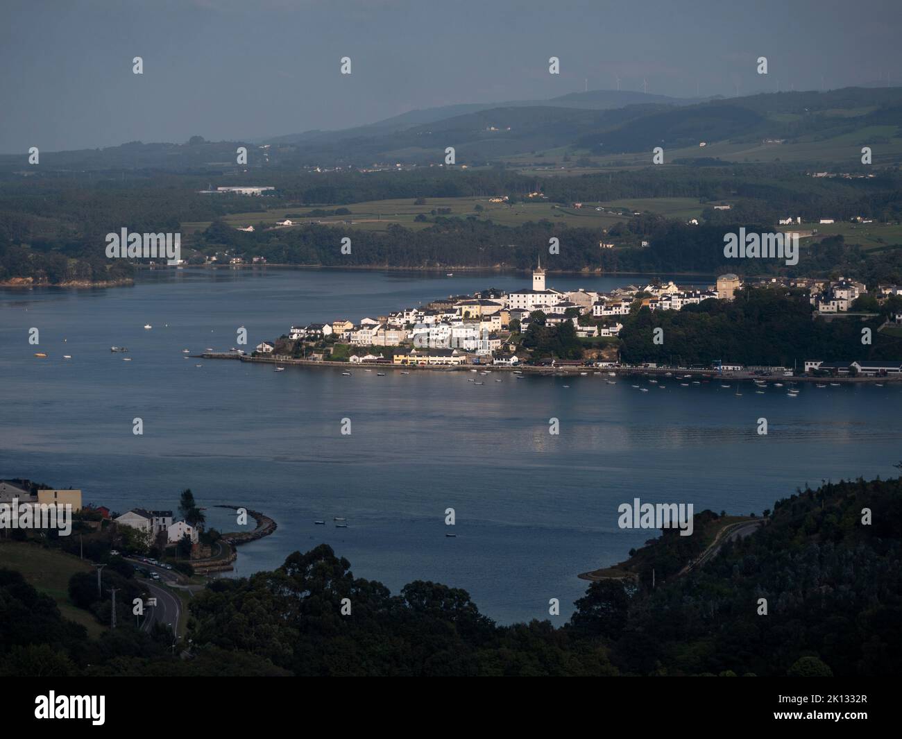 Castropol, Asturias, Spain. Aerial view of the village from the oposite ...