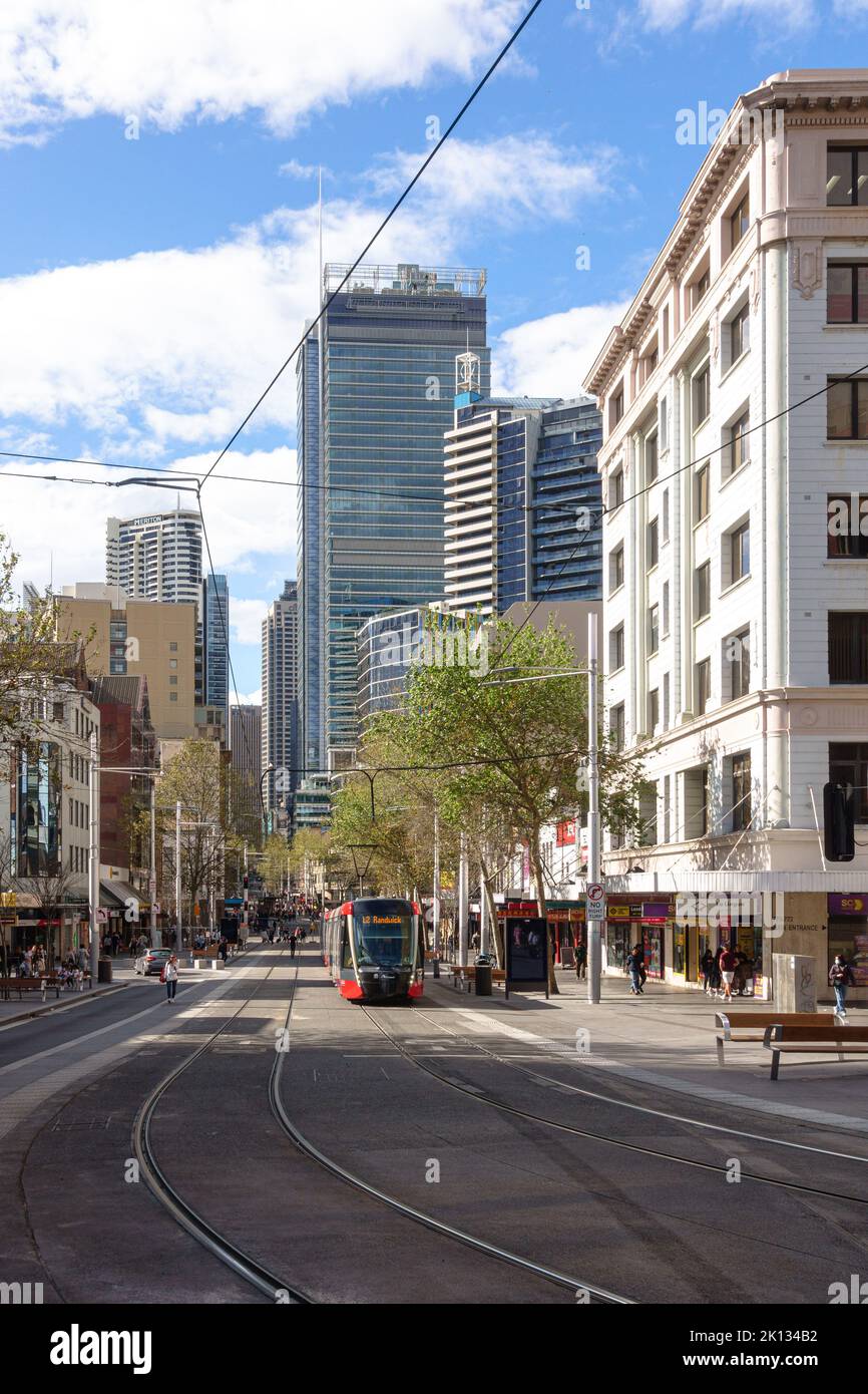 A light rail tram in Sydney on George street heading south Stock Photo ...