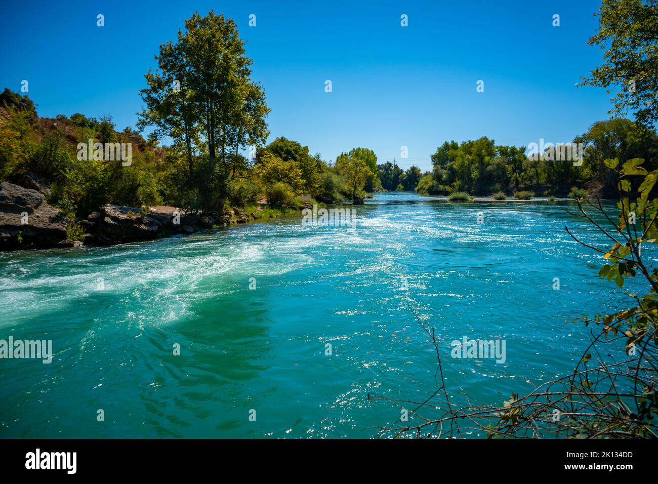 Beautiful natural landmark of manavgat waterfall with waterfall lake ...