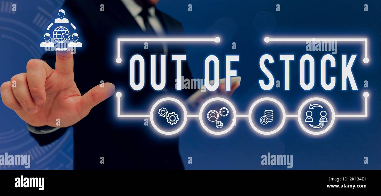 Writing displaying text Out Of Stock. Business concept Not available ...