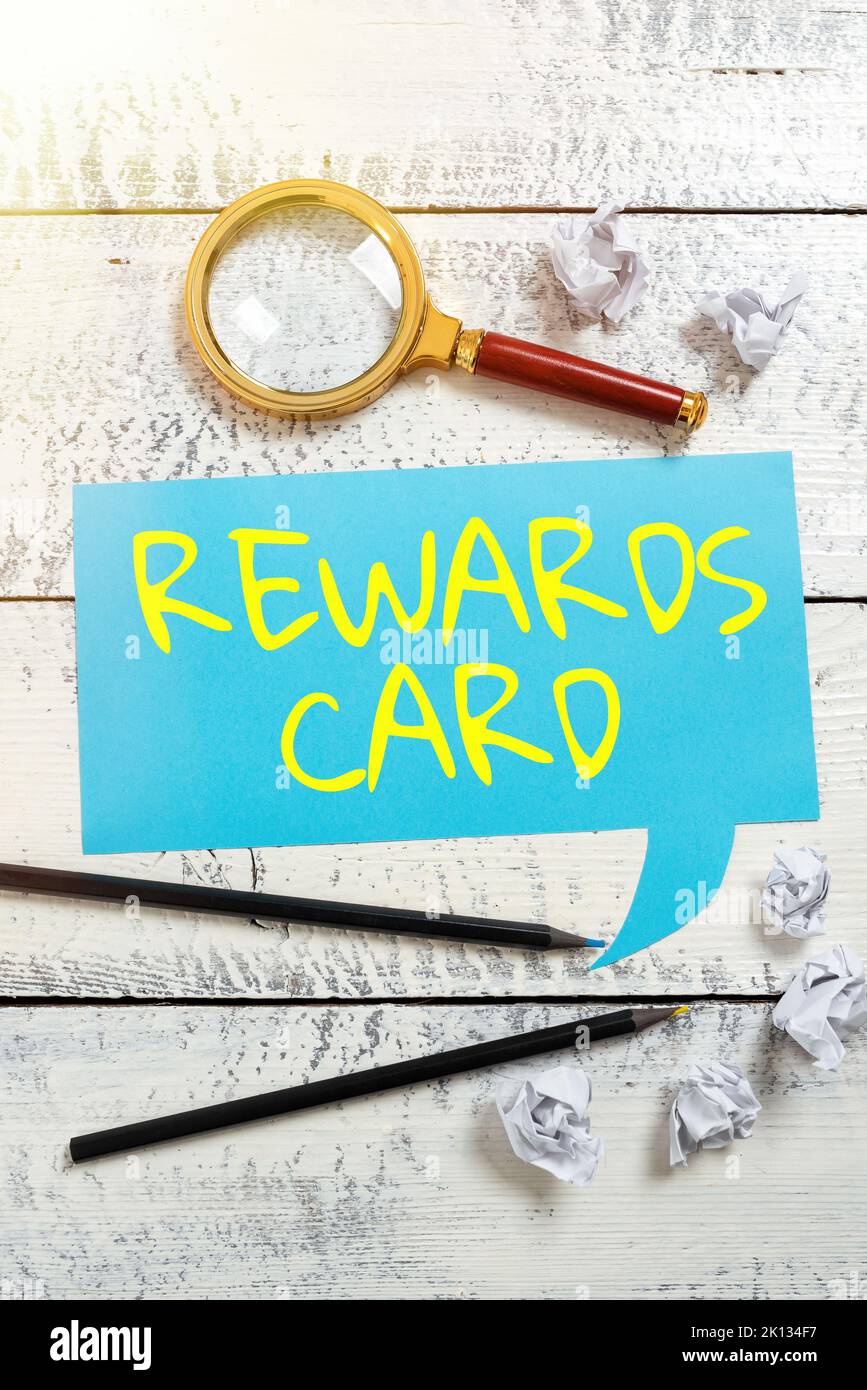 Hand writing sign Rewards Card. Business idea Help earn cash points ...