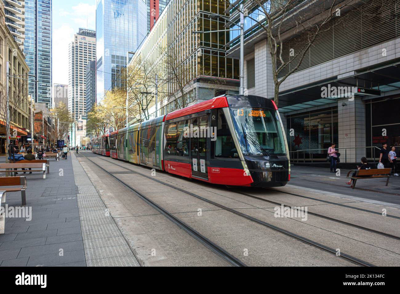 A Line 3 light rail tram on George Street in Sydney Stock Photo - Alamy