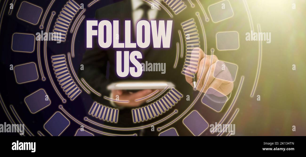 Text caption presenting Follow Us. Concept meaning To invite a person ... Text caption presenting Follow Us. Concept meaning To invite a person ...