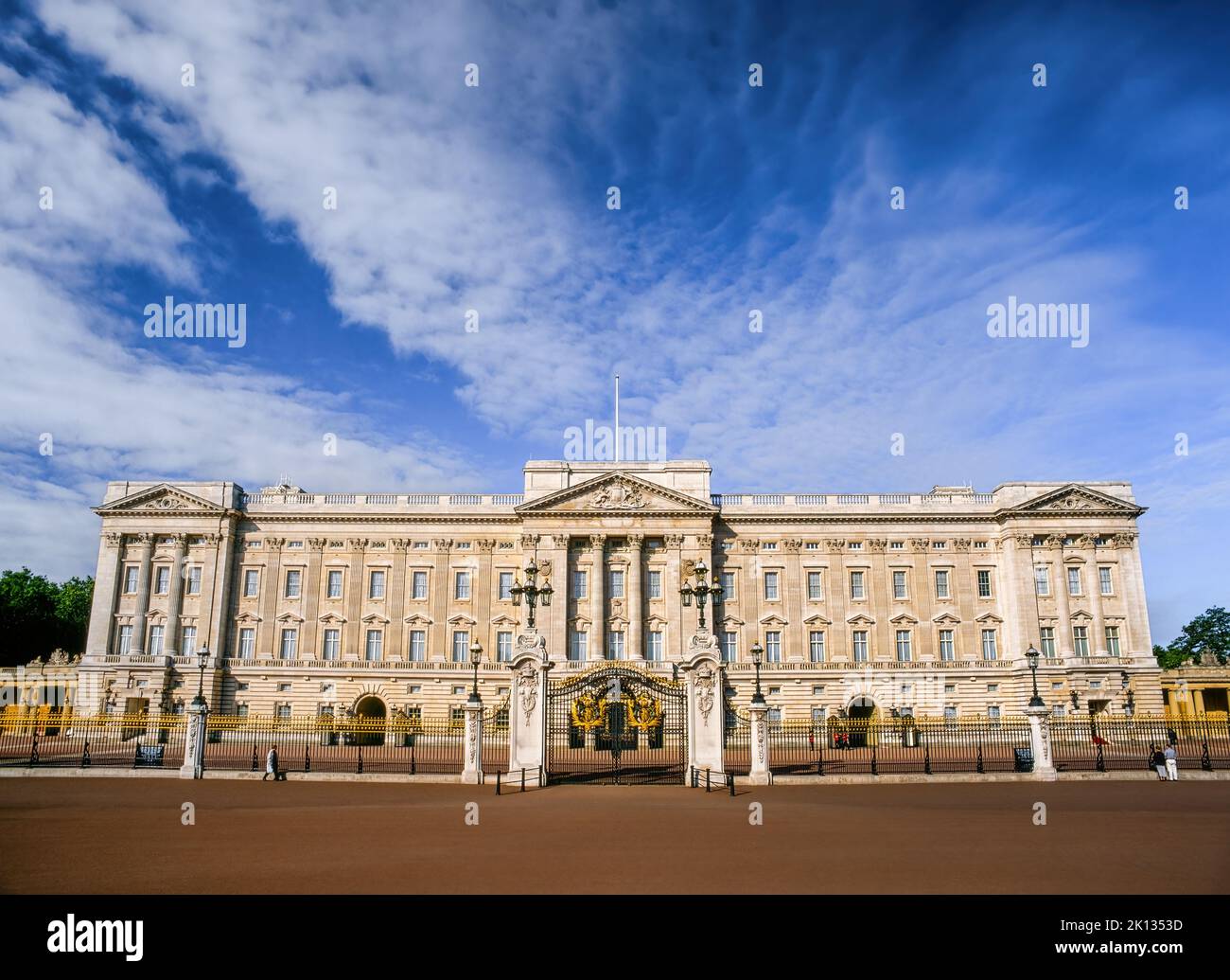 Majestic Buckingham Palace, London, with its grand facade, ornate gates ...