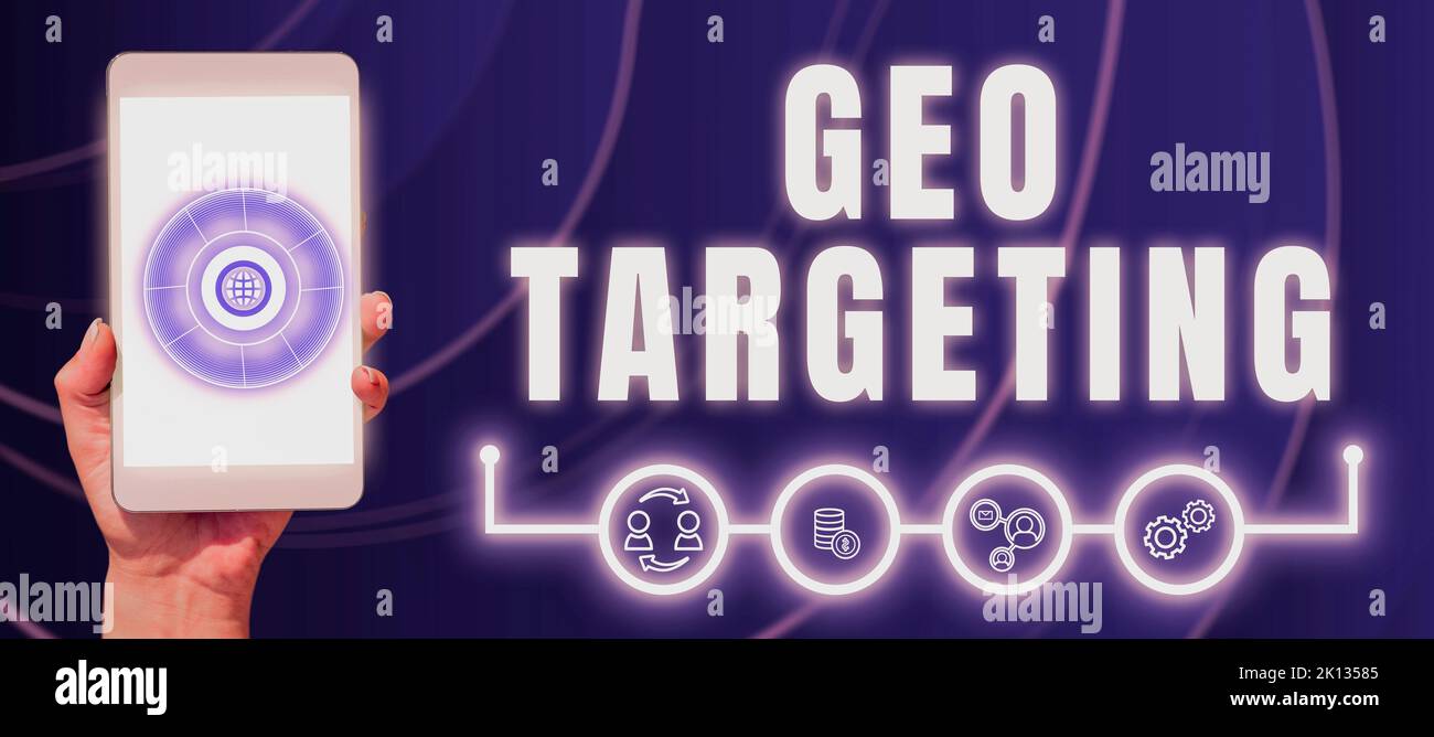 Sign displaying Geo Targeting. Business showcase Digital Ads Views IP ... Sign displaying Geo Targeting. Business showcase Digital Ads Views IP ...