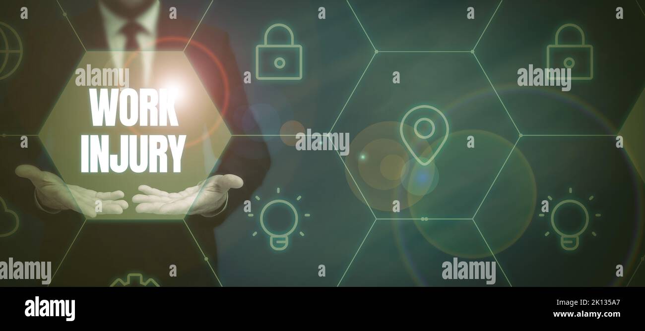 Handwriting text Work Injury. Word Written on Accident in job Danger ...